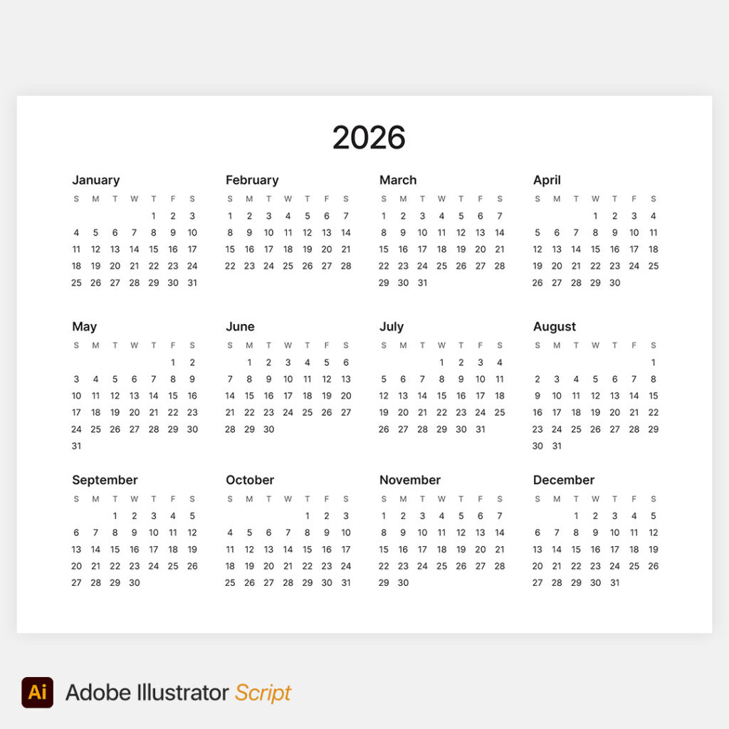 Minimal Modern Calendar Script for Adobe Illustrator — Monthly & Grid ...